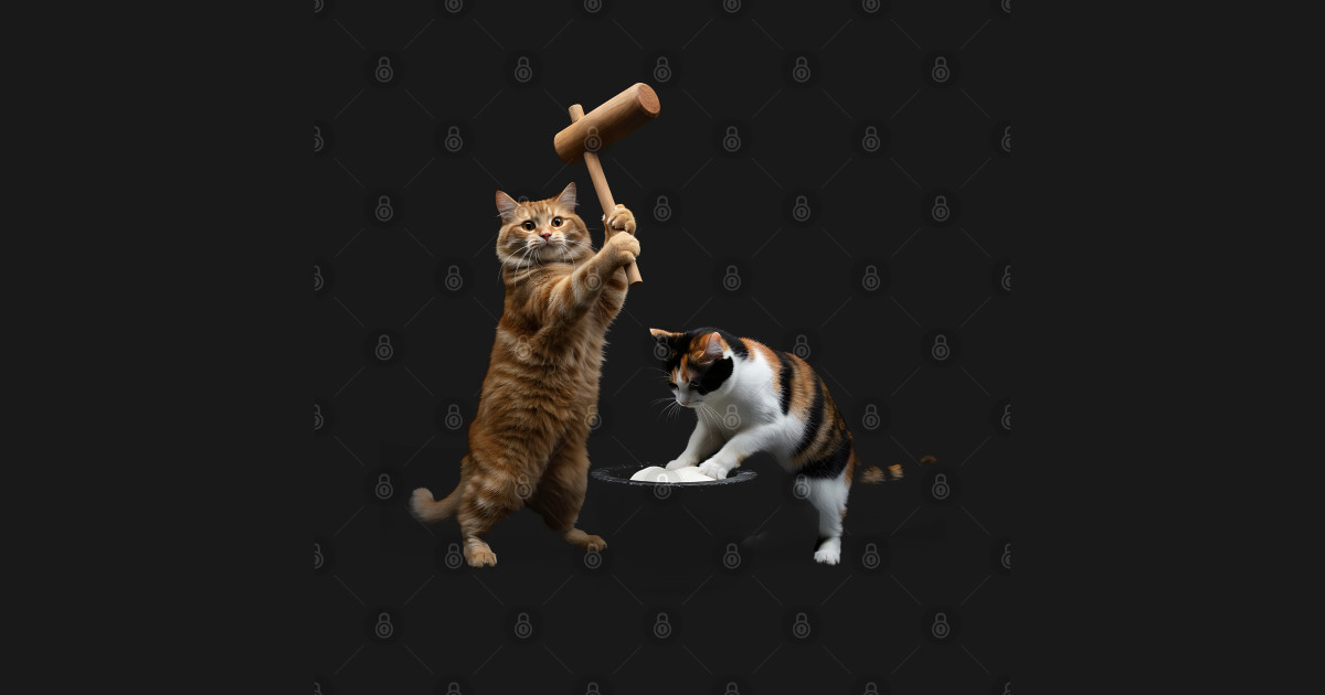 Funny Cat Pounding Rice Cakes Japanese - Japanese Cat - T-Shirt | TeePublic