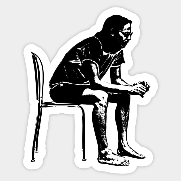 man sitting thinking drawing