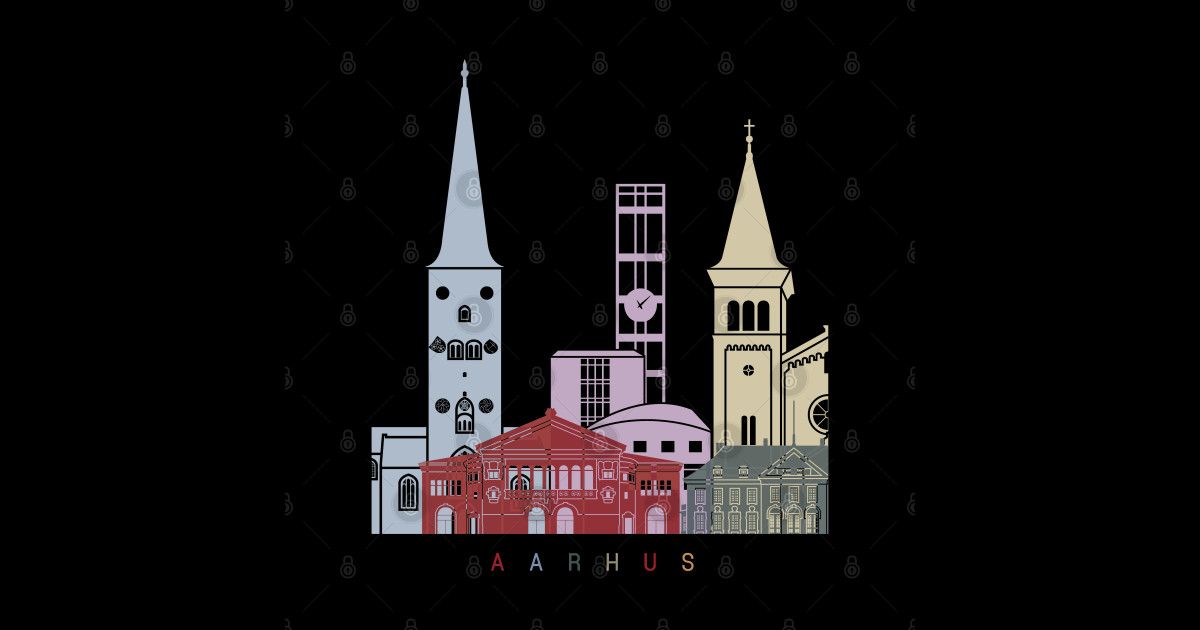 aarhus skyline poster - Skyline - Sticker | TeePublic