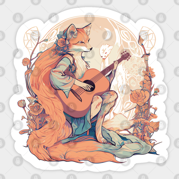Vintage Cottagecore Fox Playing Acoustic Guitar - Fox Lover Gifts For ...