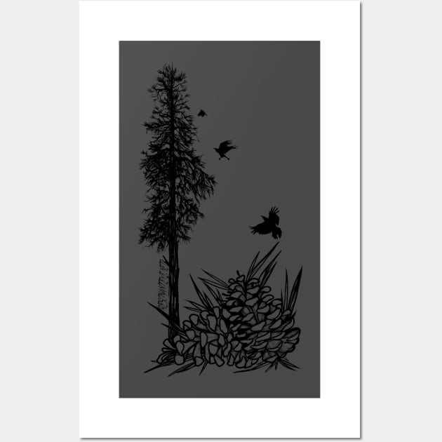 Pacific Northwest tree with crows and pinecones - Pnw - Posters and Art ...