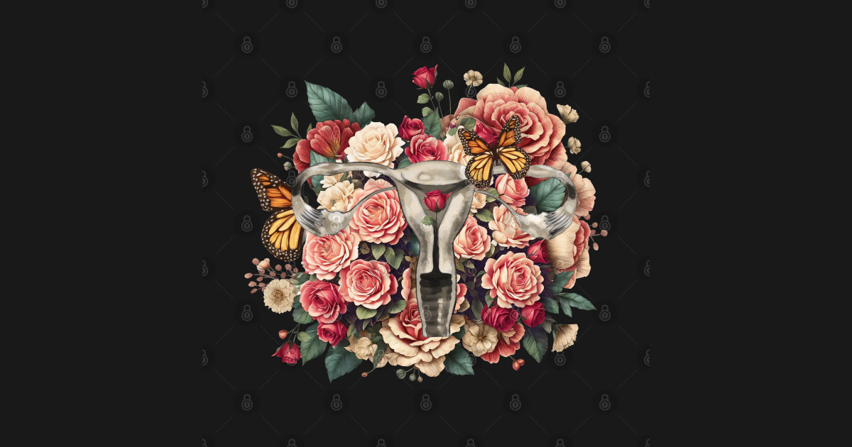 Vintage Floral Uterus with roses, uterine cancer support, Feminist ...