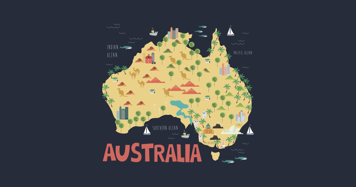 Australia Illustrated Map - Australia - T-Shirt | TeePublic