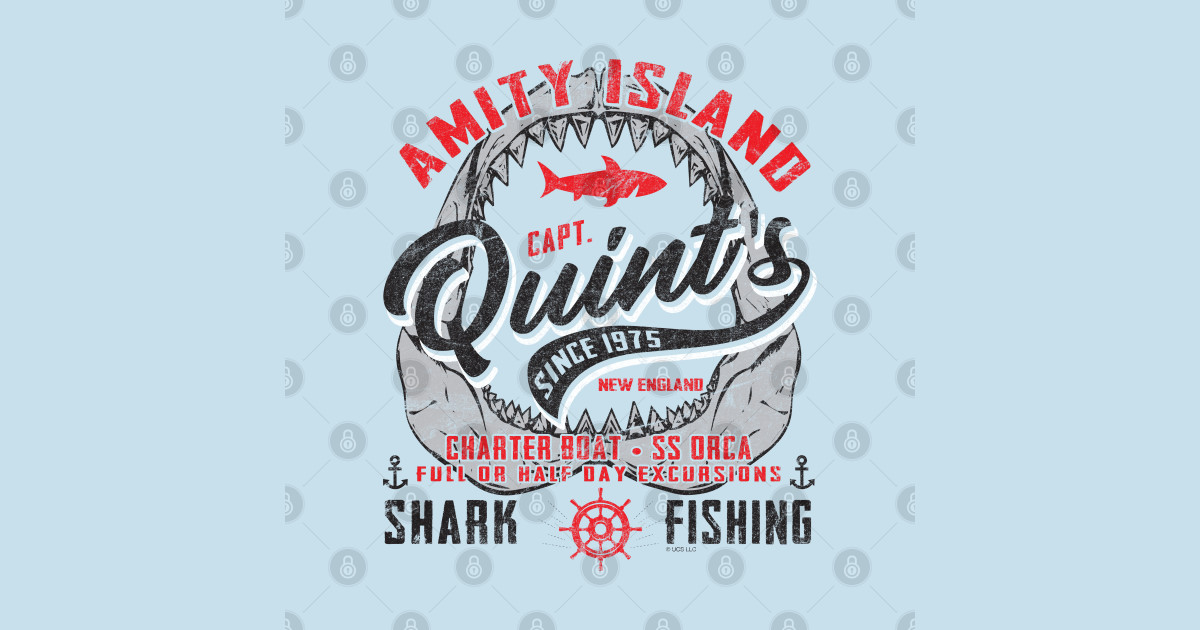 Quint's Shark Fishing Tours Lts - Amity Island - T-Shirt | TeePublic