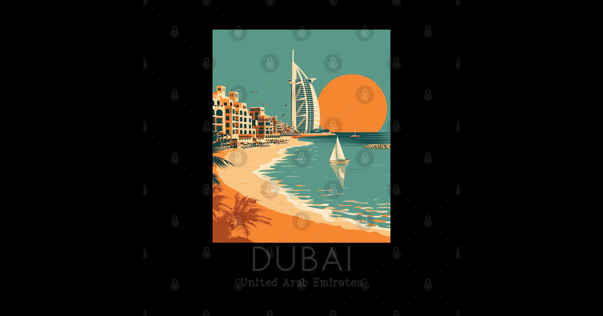 A Vintage Travel Illustration of Dubai - United Arab Emirates - Dubai ...