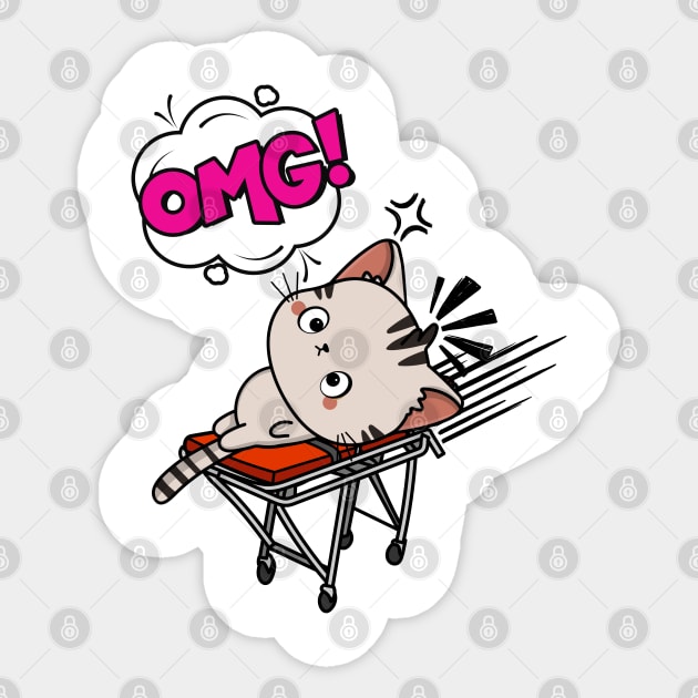 Funny Tabby Cat is on a runaway stretcher - Cat Stretcher - Sticker ...
