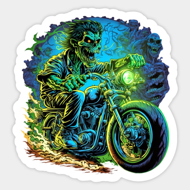 Zombie riding a motorcycle - Zombie - Sticker | TeePublic