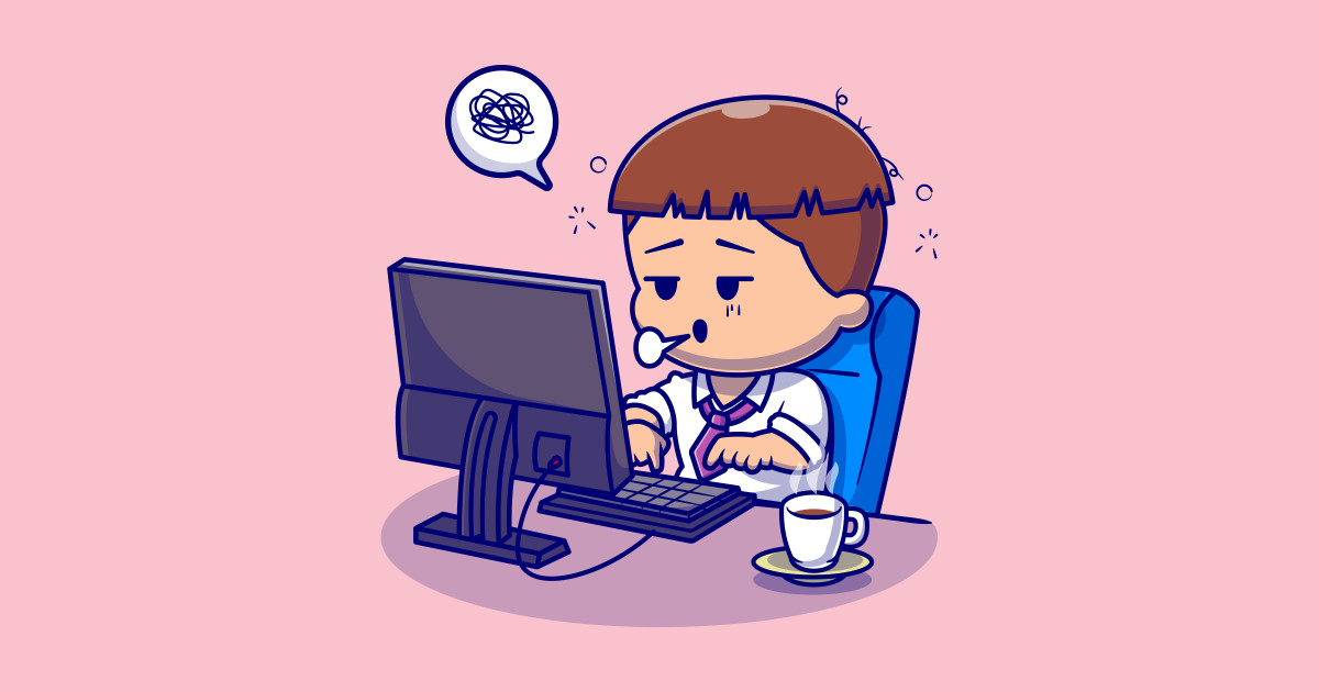 Cute People Tired Working On Computer Cartoon - Cute People Tired ...