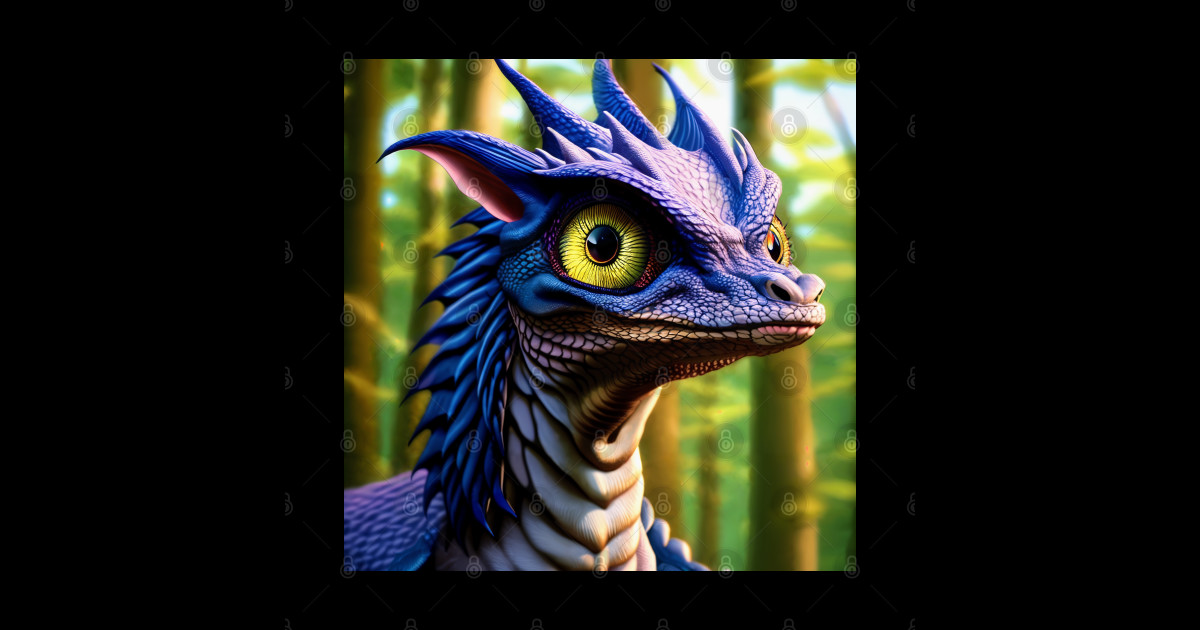Smirking Blue Scaled Jungle Dragon with Big Eyes - Dragon - Posters and ...