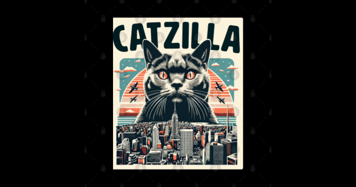 Catzilla Funny Cat Kitten Design - Cat Catzilla - Sticker | TeePublic
