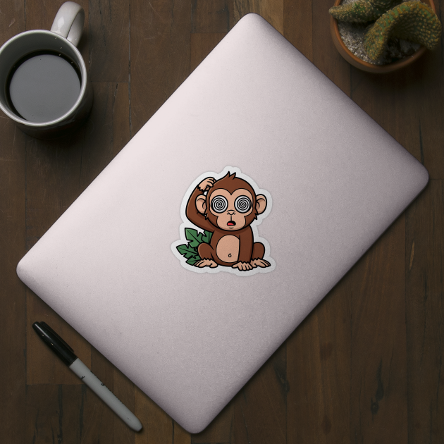 Confused Hypnotized Monkey Funny Cartoon - Monkey - Sticker | TeePublic