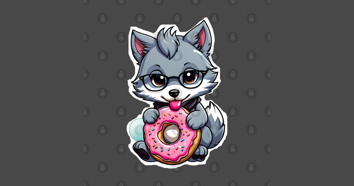 Cute Wolf Eating a Donut. - Wolf Lover - T-Shirt | TeePublic