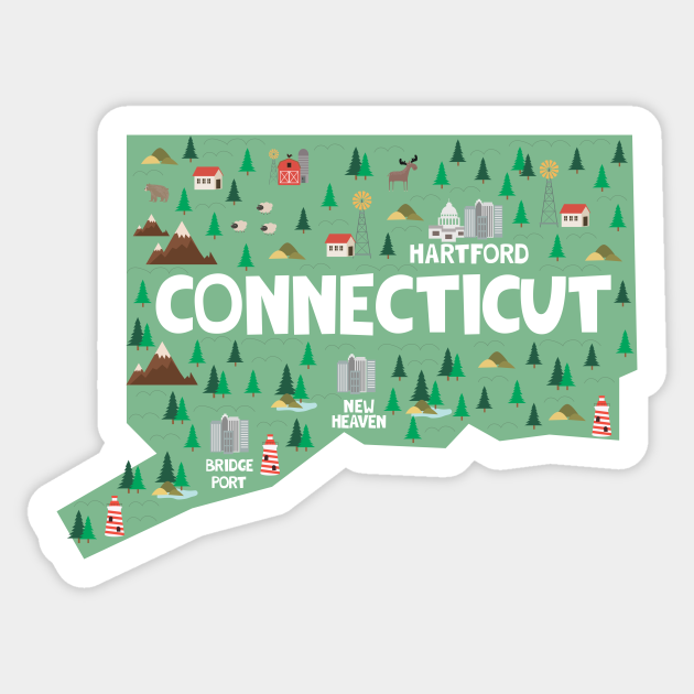 Connecticut illustrated map - Connecticut - Sticker | TeePublic