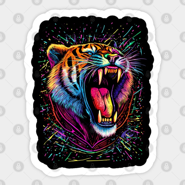 Bored Screaming Psychedelic Tiger - Tiger Art - Sticker | TeePublic