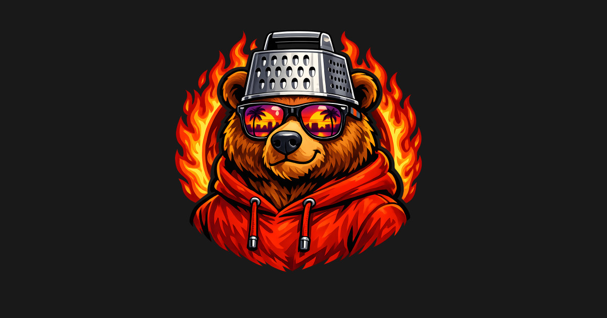 Cool Bear with Colander Helmet Design - Bear Art - T-Shirt | TeePublic