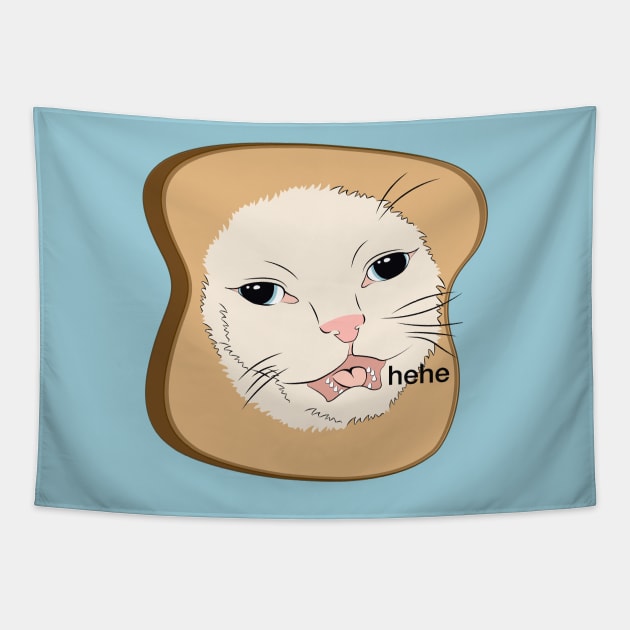 Hehe cat inside of toast dank meme cartoon illustration - Cat Memes - Tapestry | TeePublic