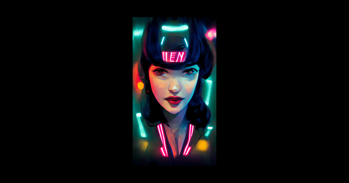 Cyber Neon lights pin up girl - Neon - Sticker | TeePublic