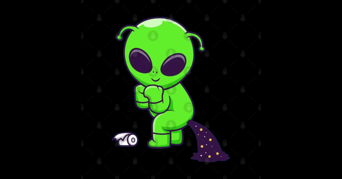 Cute alien pooping space - Alien - Sticker | TeePublic