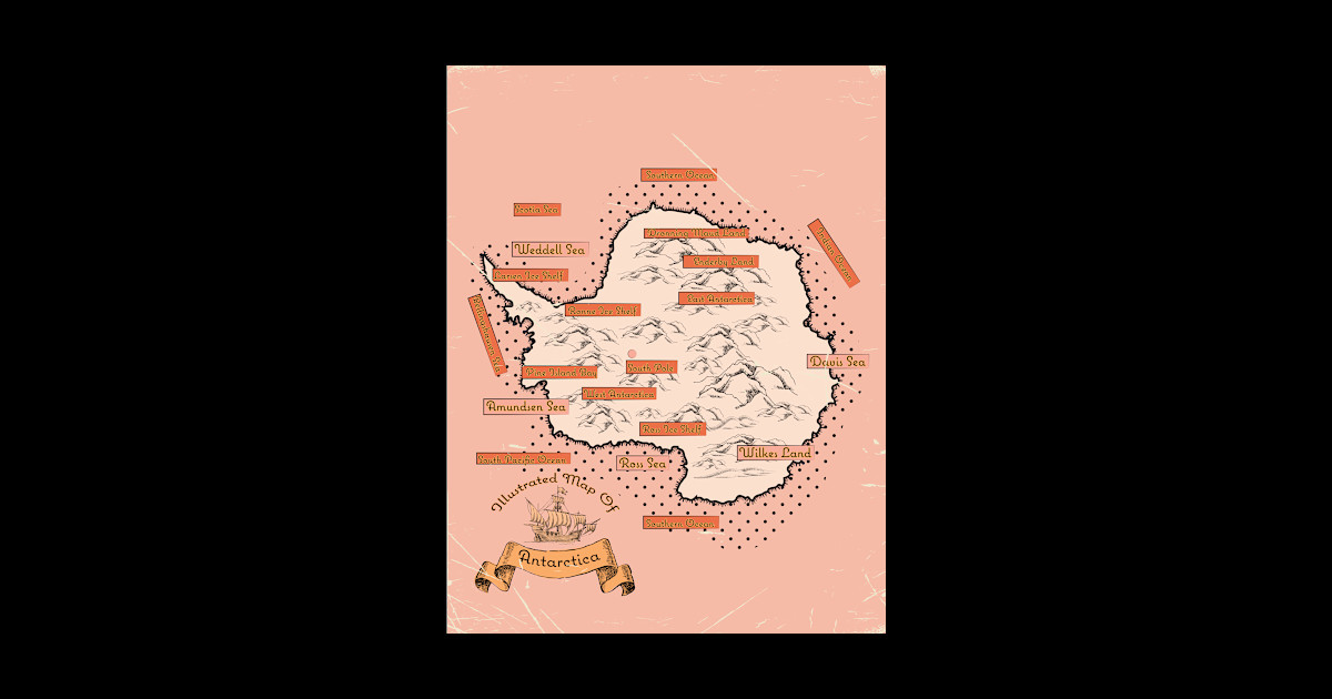 Illustrated Map Of Antarctica - Illustrated Map Of Antarctica - Sticker ...