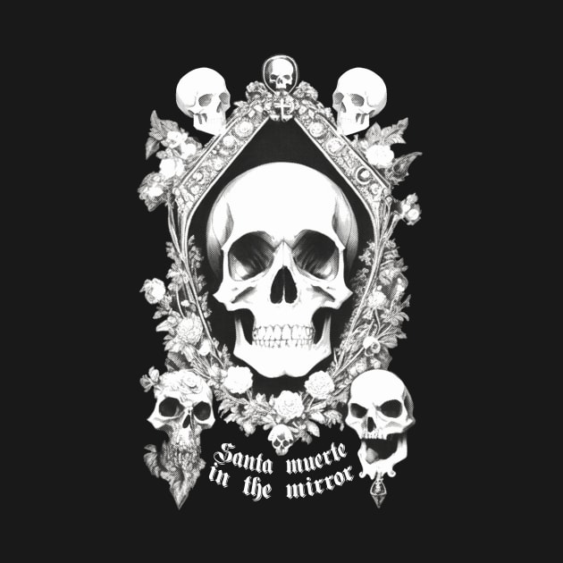santa muerte in the mirror typo - Skull Design - T-Shirt | TeePublic