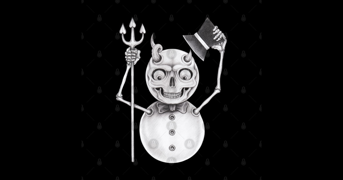 Snowman demon smiley drawing christmas skeleton. - Skull - Sticker ...