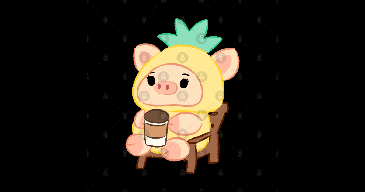 Cute baby pig wearing a pineapple costume sits and drinks coffee. - Pig ...