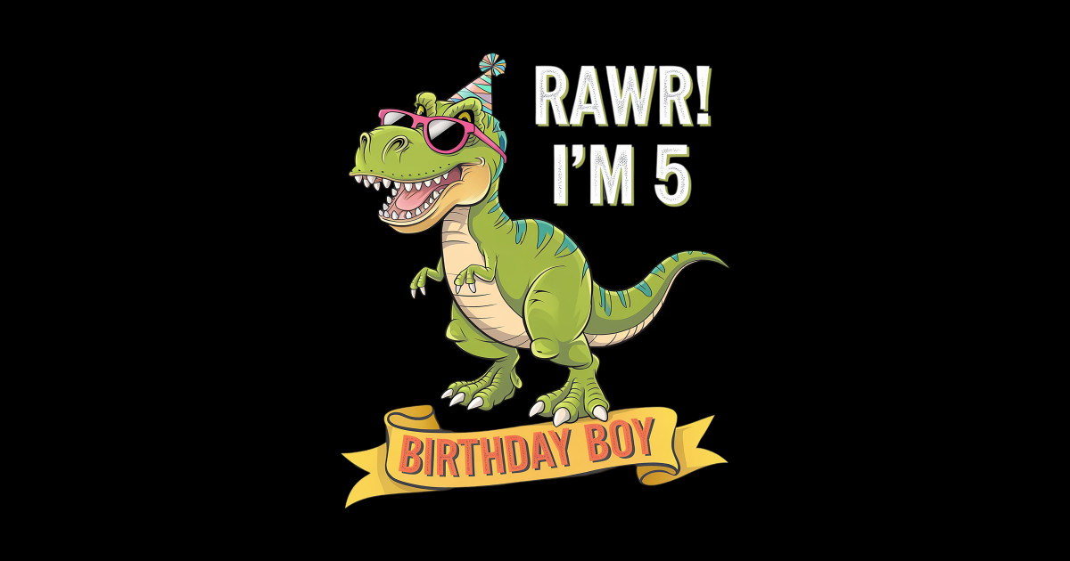 5 Year Old 5th Birthday Boy T Rex Dinosaur - 5 Year Old 5th Birthday Boy T Rex Dinos - Sticker ...
