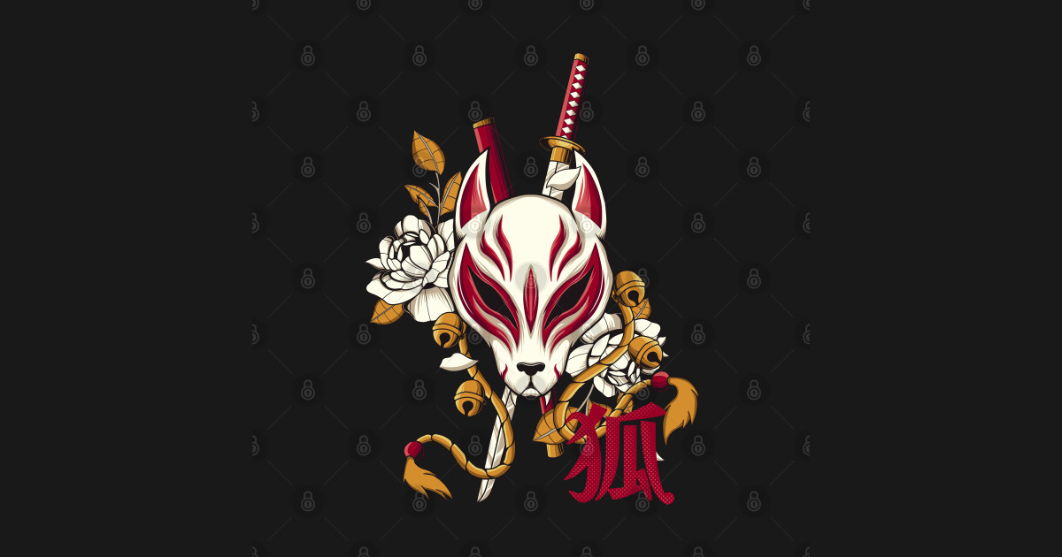 kitsune samurai - Kitsune Mask - T-Shirt | TeePublic