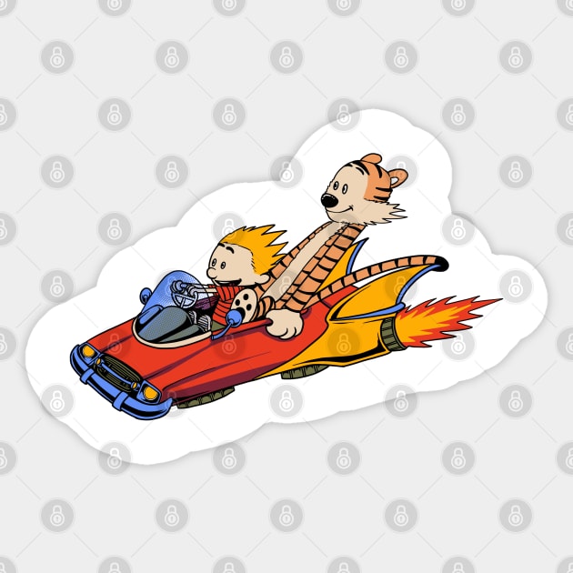 Calvin and Hobbes Riding a Car - Riding A Car - Sticker | TeePublic