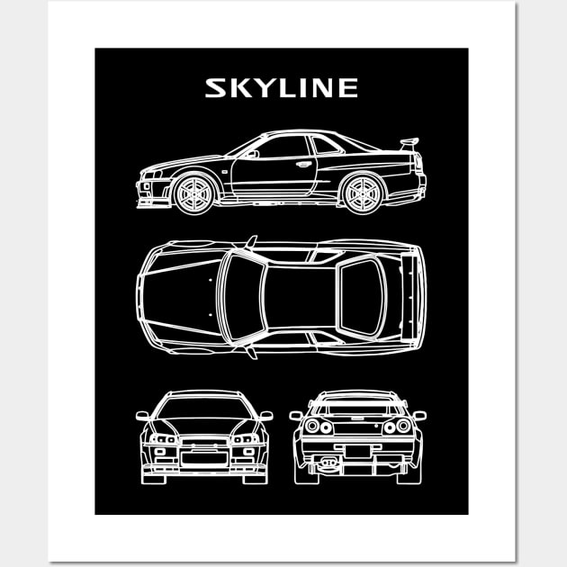 Nissan Skyline GTR R34 Blueprint - Gtr R34 - Posters and Art Prints ...