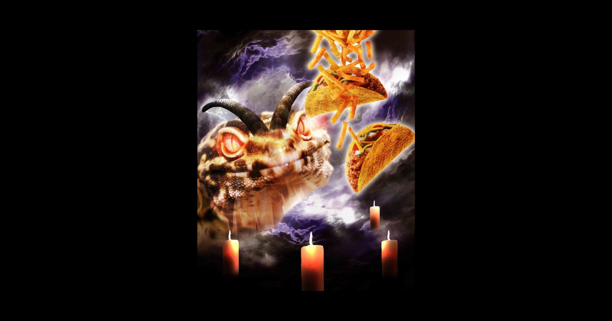 Demon Leopard Gecko Eating Taco & Fries - Leopard Gecko - Sticker ...