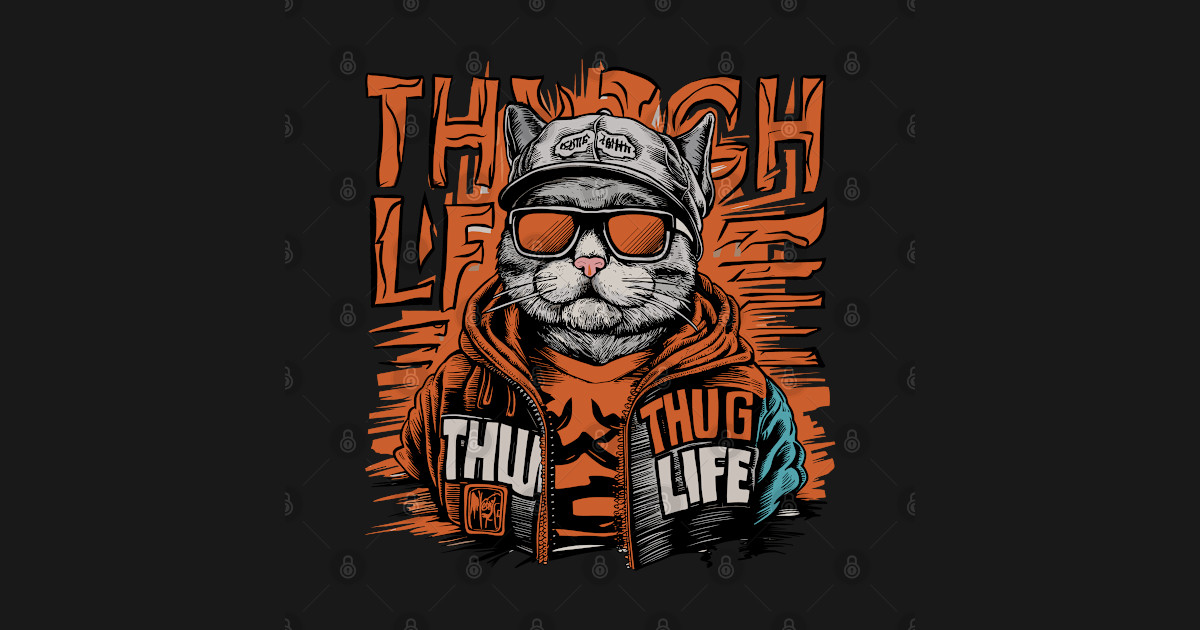 Thug Cat Life Design in Bold Colors - Thug Life - T-Shirt | TeePublic