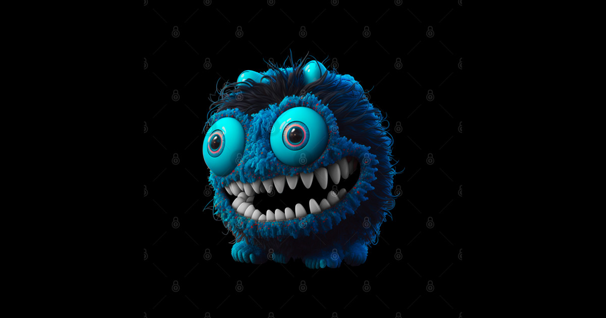 Fluffy little blue monster - Monster - Sticker | TeePublic