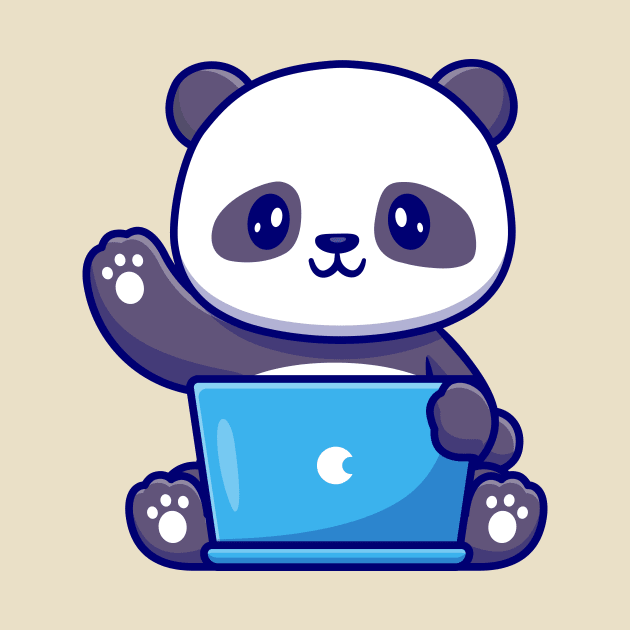 Cute Panda Working On Laptop Cartoon - Cute Panda Working On Laptop ...