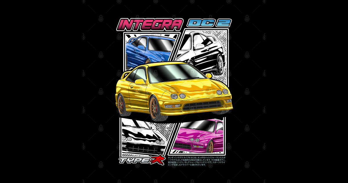 Yellow Honda Integra Type R DC2 Comic Style - Integra - Posters and Art ...