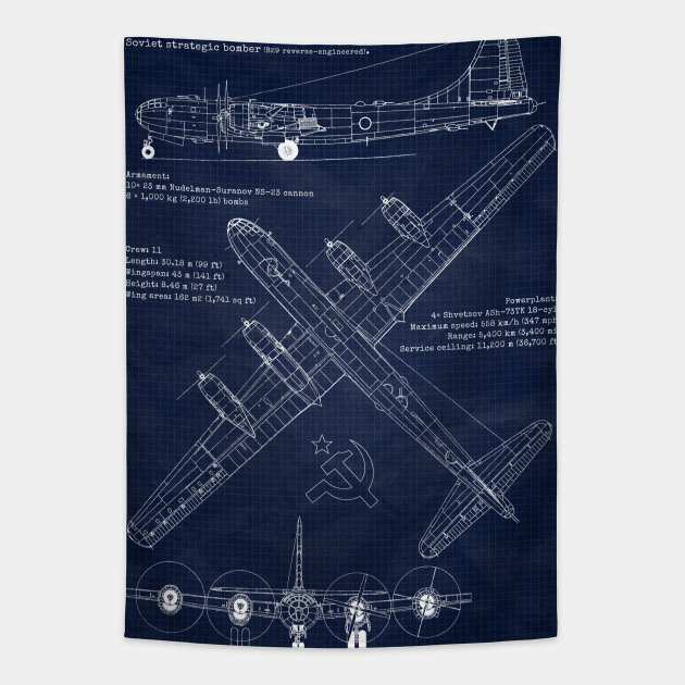 Tupolev Tu4 Bull URSS Blueprint - Tupolev - Tapestry | TeePublic