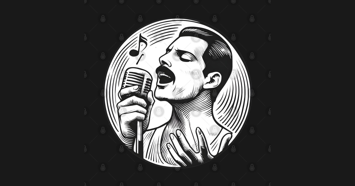 Intense Singer - Line Art - Rock Music - Freddie - T-Shirt | TeePublic