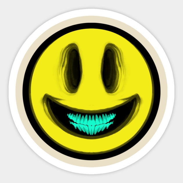 Creepy Smiley Face Monster Emoji Parody - Smiley Face - Sticker | TeePublic