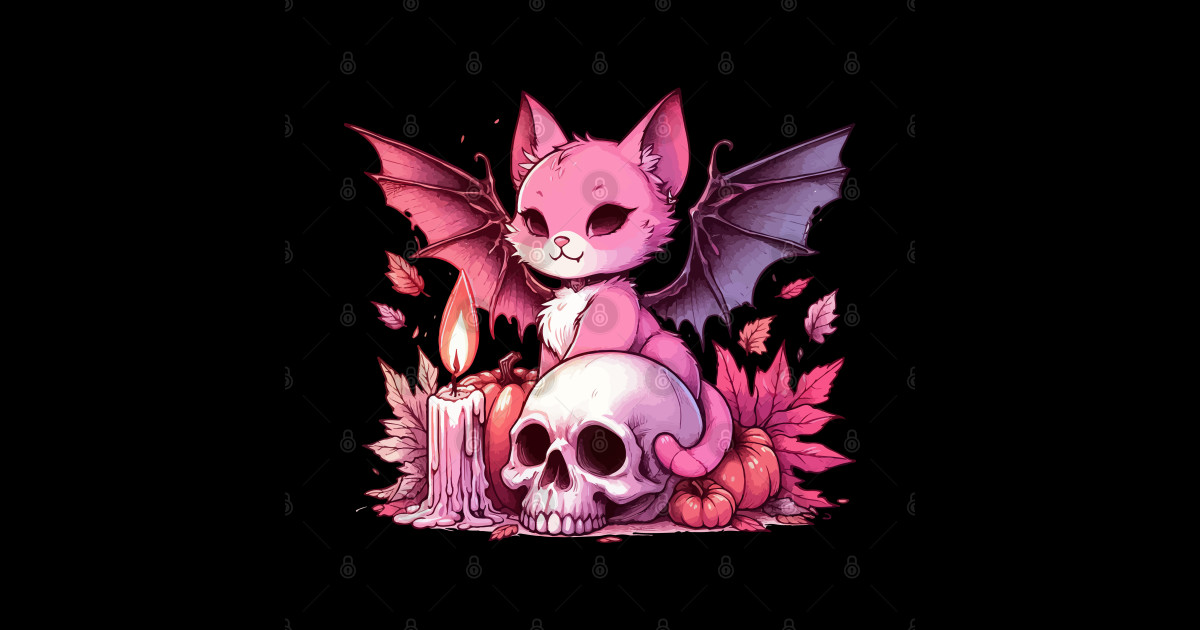 Kawaii Pink Pastel Goth Vampire Cat - Pastel Goth - Sticker | TeePublic