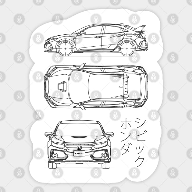 Civic FK8 Type R (10th Gen) Blueprint - Civic Type R - Sticker | TeePublic