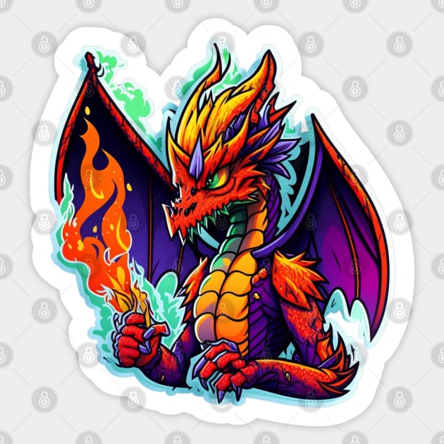 Cartoon fire dragon - Cartoon Fire Dragon - Sticker | TeePublic