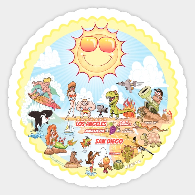 Cartoon Map of Southern California - Childrens - Sticker | TeePublic