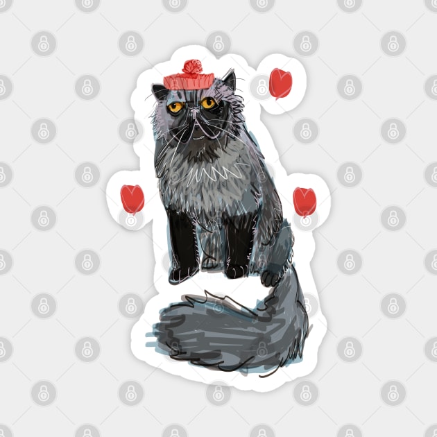 Alfredo-Cat with beret - Cats - Magnet | TeePublic