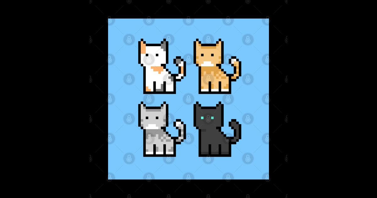 Cute Cats pixelart - Pixelart - Sticker | TeePublic