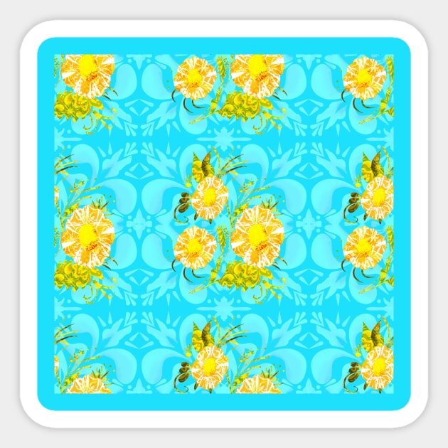 Blue background - Flowers - Sticker | TeePublic