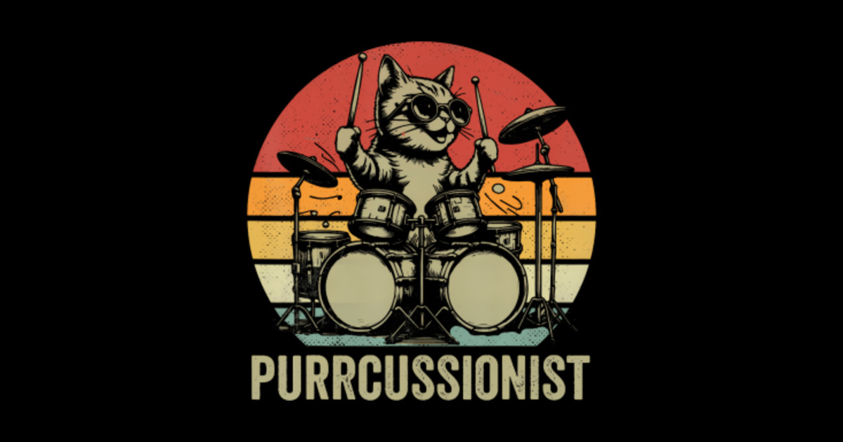 Kitten Rock Playing Drums Retro Drummer Cat Purrcussionist - Drummer ...
