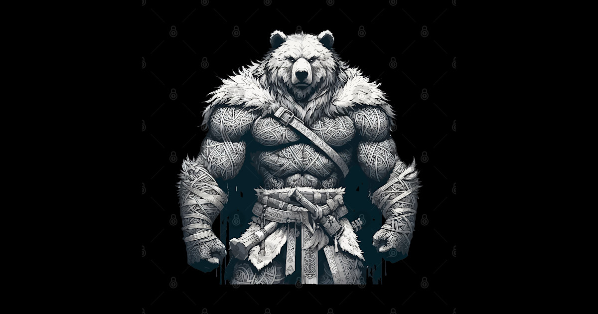 Norse Mythology Viking Warrior Bear Berserker - Viking Bear - Posters ...