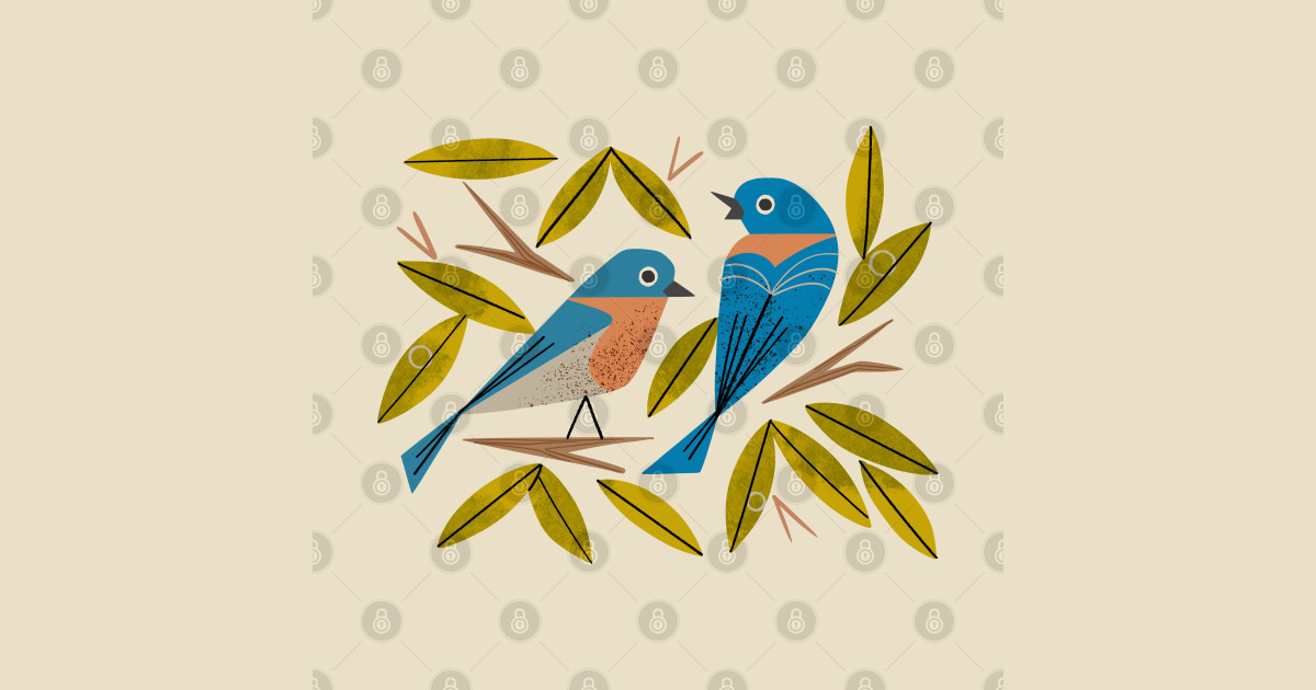 Midcentury Bluebird Pair - Bluebird - T-Shirt | TeePublic