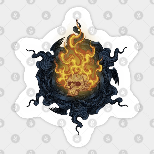 Burned Skull Illustration - Skull Fire - Sticker | TeePublic