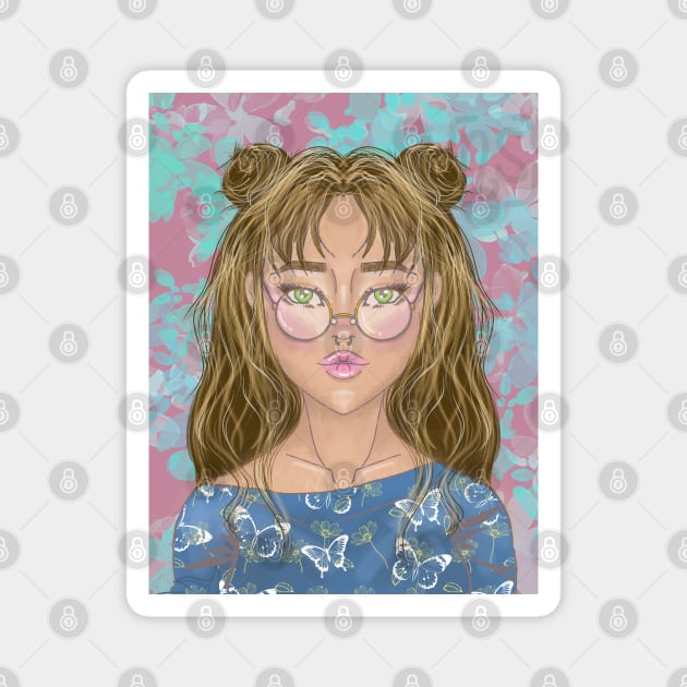 Boho Cute Girl Portrait Art Design Anime Inspired Tee for Whimsical ...